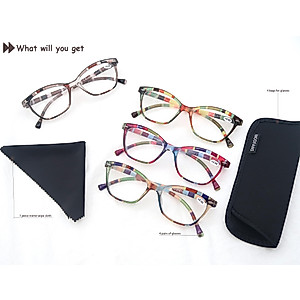 HEEYYOK Women Reading Glasses 4-Pack Colorful 2.00 Readers,Beautiful Pattern Cat Eye Glasses for Reading Lightweigth Flexible Spring Hinge Well Wear Look Younger