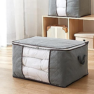 80L Foldable Storage Bins Clothes Comforters Blankets Quilts Duvets Pillows Bedding Storage Containers with Handles (Gray,2)