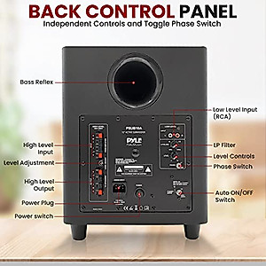 PyleUsa Active Down Firing Subwoofer - 10 Inches, Ported Design with High-to-Low Input Level Controller, Invisible Down-Firing Speaker, Color Black, Built-in Convenience - PSUB10A