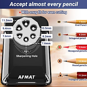 Electric Pencil Sharpener Heavy Duty, 6 Holes, Auto Stop AFMAT Pencil Sharpeners for School, Classroom Electric Sharpener for 6-10.2mm Pencils, 7000 Sharpening Times, Do not Eat up Colored Pencils