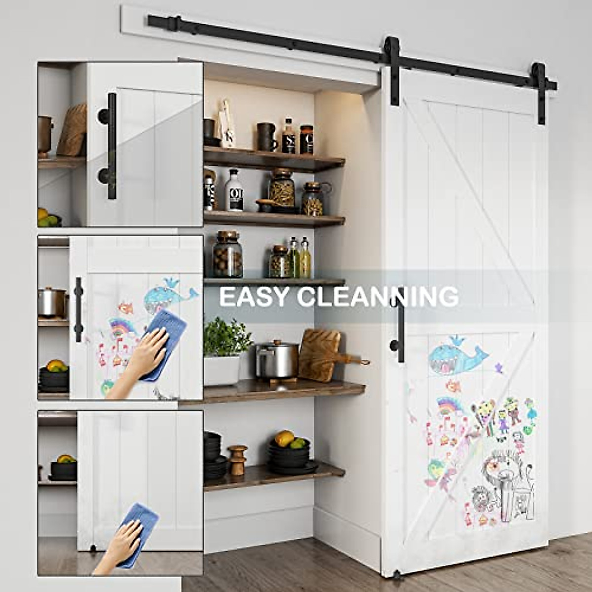 ALAMEDADT 36'' x84'' Sliding Barn Door Kit with 6.6 Ft Barn Door Hardware Kit, MDF, Solid Core, Combined with Handle and Floor Guide-Assembly Required-Include Installation Manual, K Shape, White