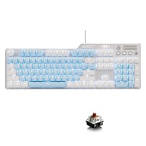 AK35i Mechanical Gaming Keyboard, 104 Keys and 6 Media Keys Anti-Ghosting, 2 Colors PBT Keycap, Elegant White Backlight, Aluminum Panel (Brown Switch/White Backlight, White&Blue)