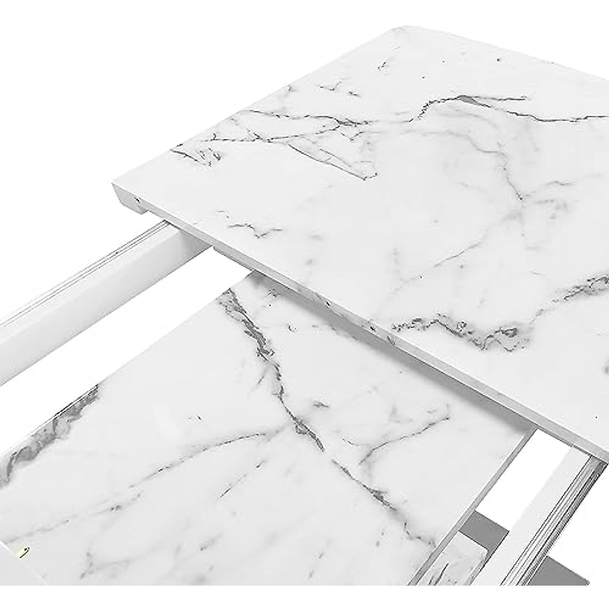 Goderfuu Extendable Marble Dining Table Set for 6 - Modern Dining Table with White X-Shaped Base and Faux Marble Top, 63 inch Rectangular Dining Table, Kitchen Table Dinner Table Dining Room Table