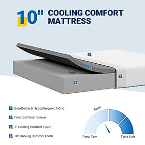 Avenco 10 Inch King Mattress, King Size Memory Foam Mattress in a Box for Comfort Sleep & Pain Relief, Breathable CertiPUR-US Certified Firm King Bed Mattress