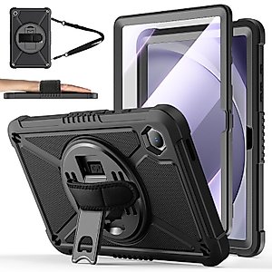 ZtotopCases for Samsung Galaxy Tab A8 10.5 Inch 2022, Full Body Cover with 360 Rotating Hand Strap & Shoulder Strap Heavy Duty Shockproof Case for Samsung A8 Tablet SM-X200 /SM-X205 /SM-X207, Black