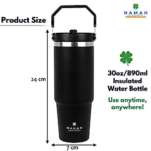 30 oz Stainless Steel Vacuum Insulated Tumbler with Handle Lid and Straw Leak and Spill Proof Travel Tumbler Cup with 2 Lids and Teddy Straw Cap Water Tumblers for Women and Men 890 ml