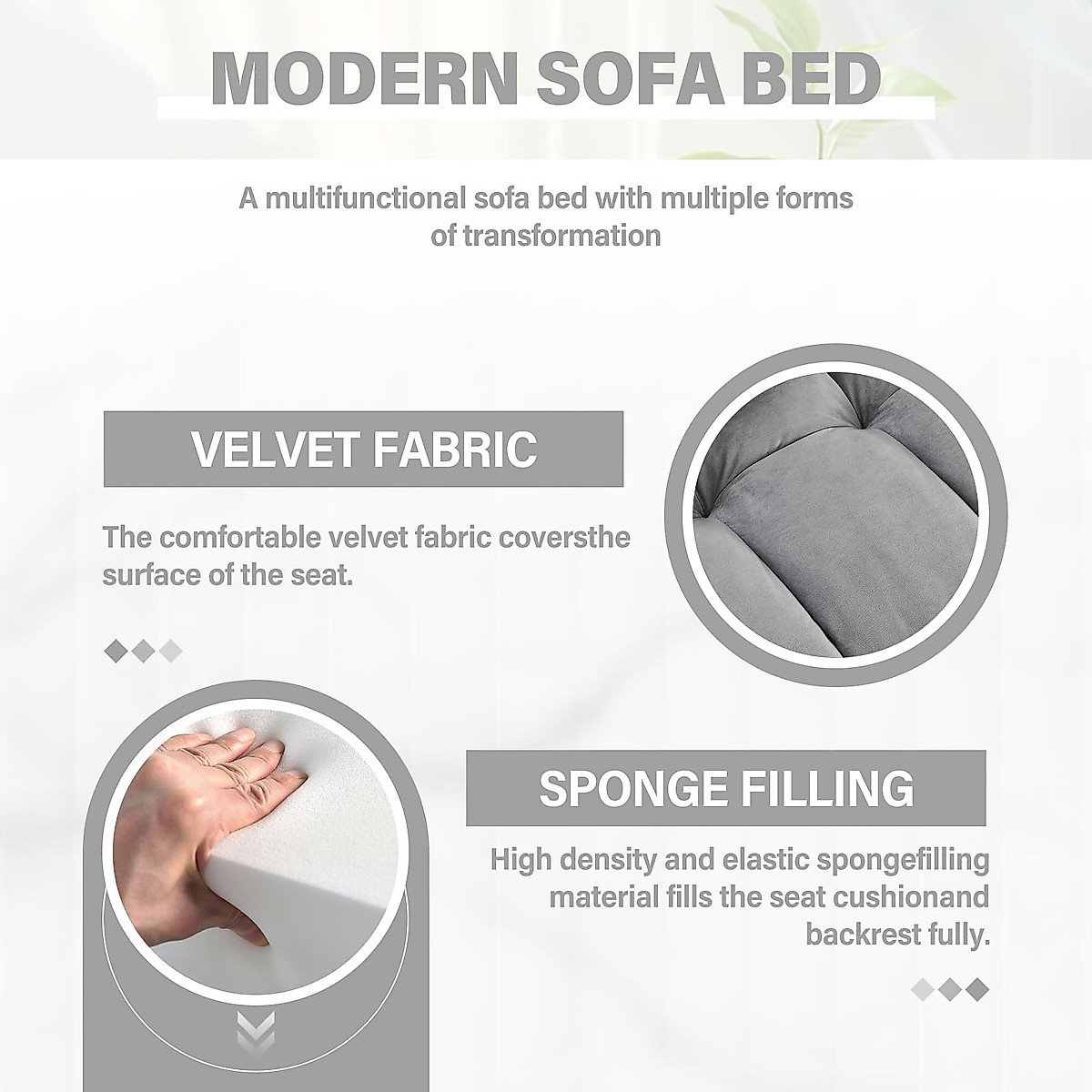 WIIS' IDEA Convertible Sofa Bed,3-in-1 Velvet Sleeper Couch Pull-Out Bed,55'' Loveseat Sleeper Sofa Bed with Adjustable Backrest with 2 Pillows and Storage Bag & USB Port and Swivel Phone Stand,Gray