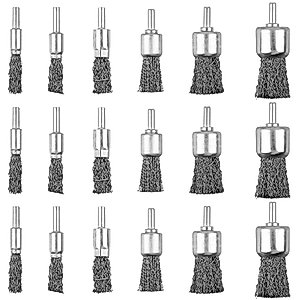 Mixiflor 18 Pack Wire End Brush Set, Wire Brush for Drill ,6 Sizes 0.012"Crimped Wire Wheel for Drill 1/4 Inch Shank, for Drill Attachment