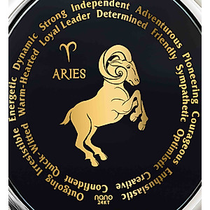 925 Sterling Silver Aries Necklace Zodiac Pendant Star Sign Birthdays 21st March to 19th April Jewelry Inscribed in 24k Gold on Black Onyx Gemstone, 18" Rolo Chain