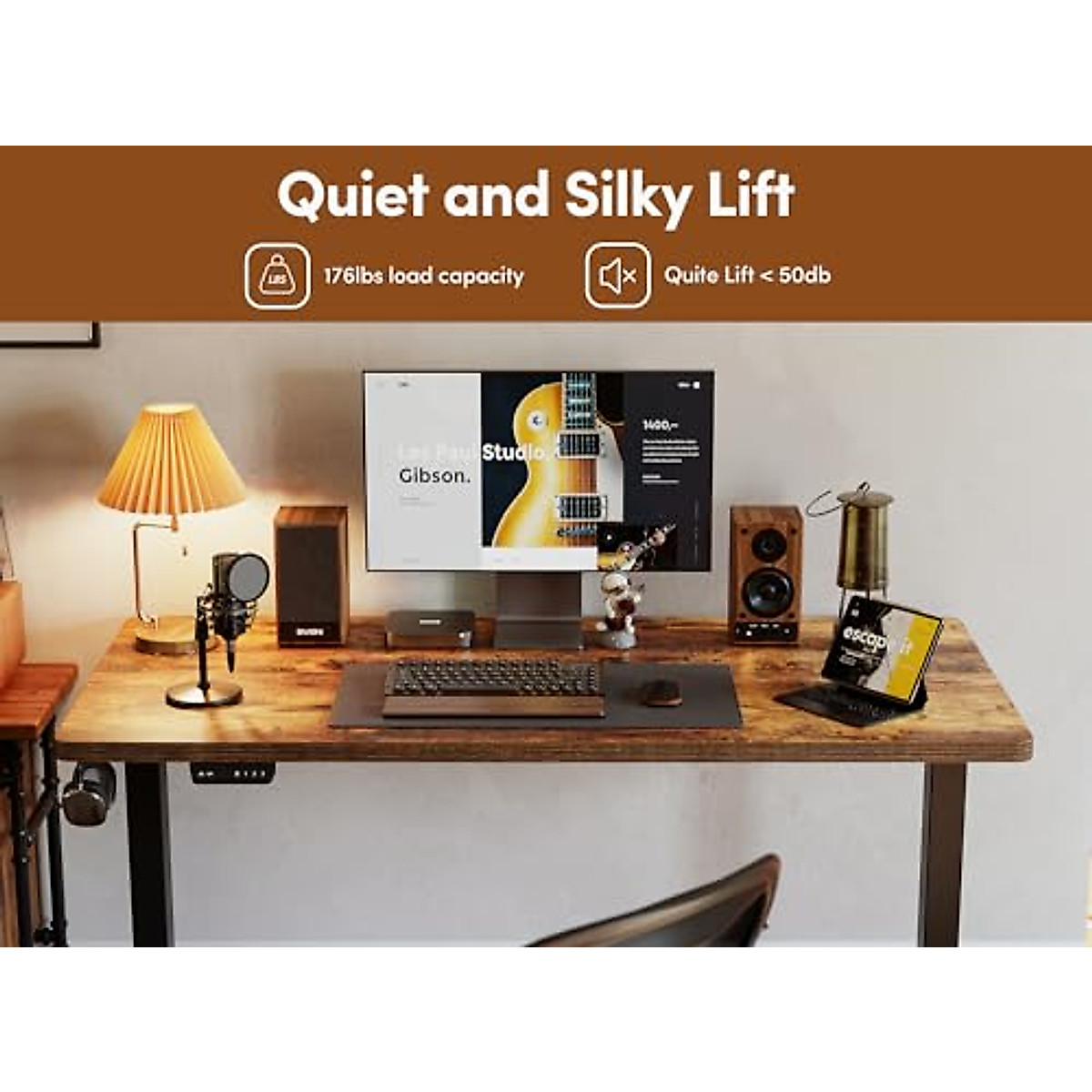 BANTI 63'' Standing Desk, Electric Stand up Height Adjustable Home Office Table, Sit Stand Desk with Splice Board, Rustic Brown