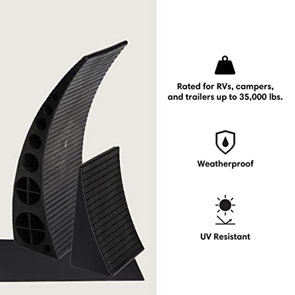 LogicBlue Technology LevelMatePro Curved RV Leveling Ramp - Single Pack with Wheel Chock and Grip Mat - Adjustable, Durable, and Compact for Easy Leveling on The Go