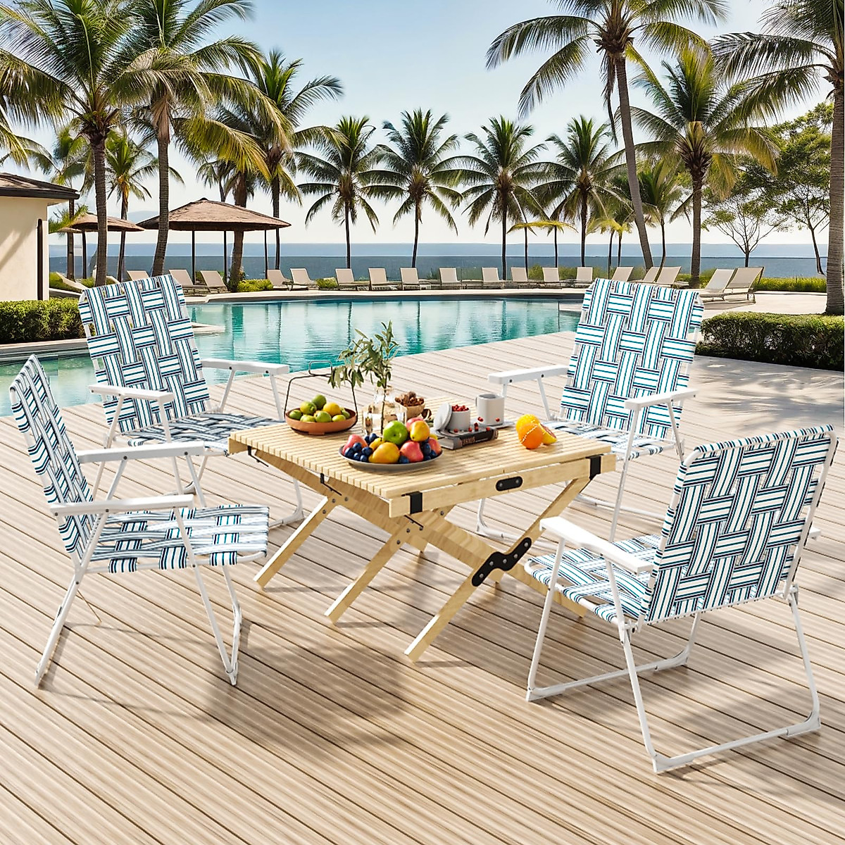 Webbed Folding Chair for Adults Outdoor Portable Lightweight Heavy-Duty Metal Frame Lounge Camping Chairs forPatio Yard Garden Backyard Lawn Beach (2)