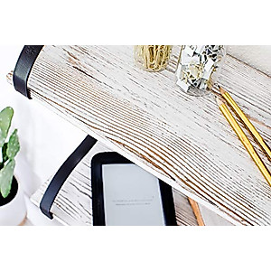 Wall Mounted Floating Spice Shelves with Towel Bar and Removable Hooks, Solid Wood, Rustic Shelving Storage, for Kitchens, Bathrooms and More, Farmhouse Wall Décor, 16.75” Long x 7.5” (White Washed)