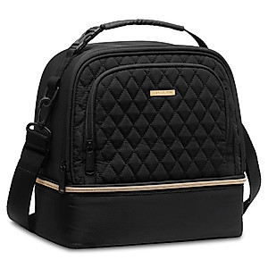 Everfun Insulated Lunch Bag for Women Double Deck Lunch Box 15 Can Leakproof Portable Reusable Tote Bag Lunch Cooler for Work, Black