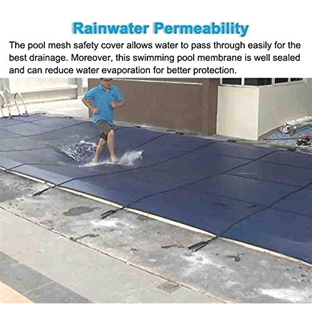 Pool Safety Cover, Winter Inground Pool Safety Cover, Rectangular Blue Mesh Cover for Outdoor Garden Swimming Pools, Easy Installation (Size : 500cm x 700cm (16ft×23ft)) (Size : 400cm x 8)