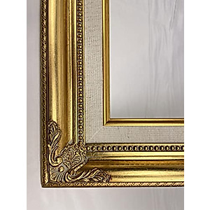TP Picture Frame (No Glass and Backing)- Classic Gold Ornate Wood/Gesso with Linen Liner- Antique Style, Baroque, Vintage Look (16x20)