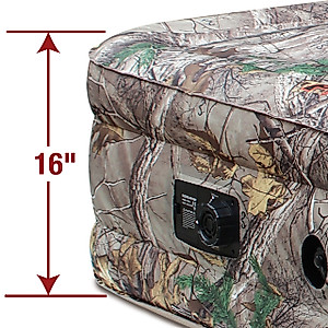 Pittman Outdoors Airbedz Air Mattress - Indoor Outdoor Waterproof Bed, Built-in Rechargeable Battery Air Pump, Queen Size, 16-inches Tall, Realtree Camo, Carry Bag and Patch Kit Included