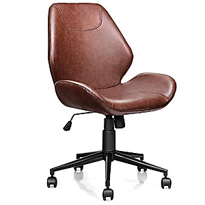 Giantex Home Office Leisure Chair Ergonomic Mid-Back PU Leather Armless Chair Upholstered with 5 Rolling Casters, Height Adjustable Swivel Chair