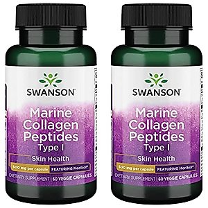Swanson Marine Collagen Peptides Type I - Featuring Morikol 500 mg 60 Veg Caps 2 Pack