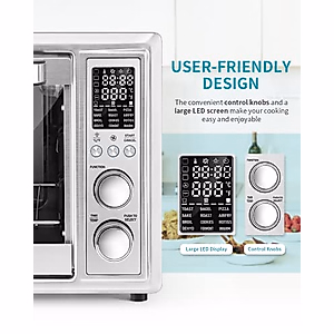 Ultrean Air Fryer Toaster Oven Combo, 32 Quart Convection Oven Countertop with Rotisserie, Toaster, Dehydrator, Bake, 7 Accessories & 50 Recipes, Silv
