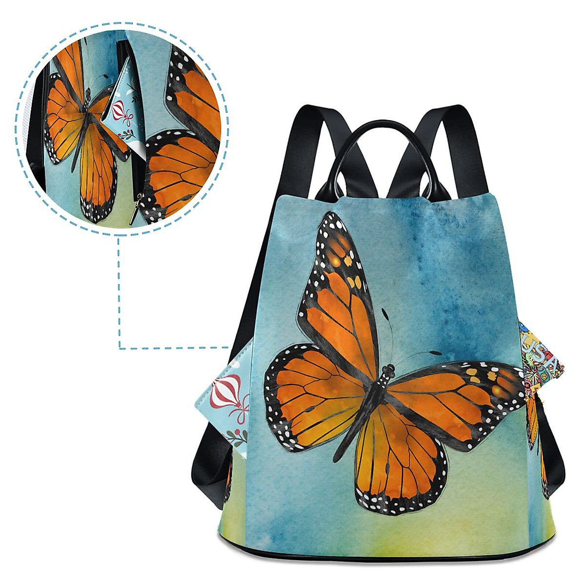 senya Women's Fashion Backpack Purses Handbags Monarch Butterfly Shoulder Bag Travel bag