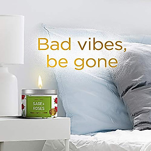 MAGNIFICENT 101 SAGE + Roses Aromatherapy Candle for House Energy Cleansing, Banishes Negative Energy I Purification and Chakra Healing - Natural Soy Wax Tin Candle for Aromatherapy 6oz