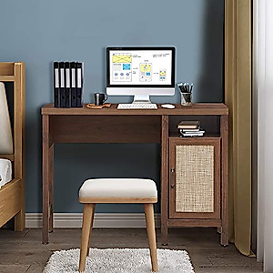 Tangkula Computer Desk with Storage Cabinet, Rustic Wooden Writing Desk Study Desk with Metal Handle, Compact Computer Desk Workstation Laptop PC Desk for Home Office, Walnut