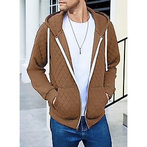 JMIERR Mens Hoodie Sweatshirt Casual Long Sleeve Full Zip Jacket with Pockets Quilted Hoodies for Men,US 46 (XL),A Khaki