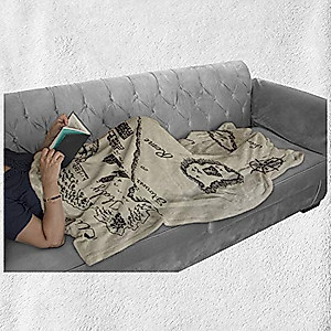 Lunarable Italy Throw Blanket, Vintage Style Italian Political Map with City Names Engraved Style with Wind Rose, Flannel Fleece Accent Piece Soft Couch Cover for Adults, 50" x 70", Beige Taupe