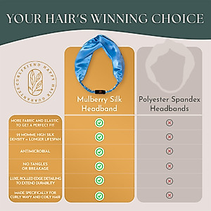 Mulberry Silk Headband for Women - Silk Satin Headbands for Women - Non Slip Hair Accessories for Washing Face and Sleeping - Gentle and Easy Fashion Headbands for Thick and Curly Hair (Onyx Black)