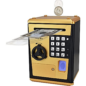 LIKE Toy Piggy Bank Safe Box Fingerprint ATM Bank ATM Machine Money Coin Savings Bank for Kids (Golden)