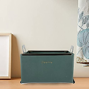 Cabilock Foldable Leather Storage Basket Desktop Sundries Box Cosmetics Storage Bin Vanity Tray Snack Case Vegetable Basket for Organizing Shelf Closet Cabinet Green