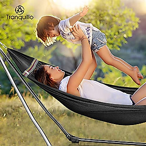 Tranquillo 450lb Capacity Hammock with Stand Included Instant Set Up Foldable Portable Hammock Bed with Spreader Bar, Indoor & Outdoor, Black