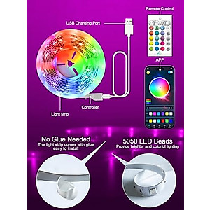 GIPOYENT LED Lights for TV, 16.4FT TV LED Backlight, for 45-75 Inch TV, Music Sync TV LED Light with Bluetooth Function - RGB Color Changing Light Strip for Bedroom (16.4ft)