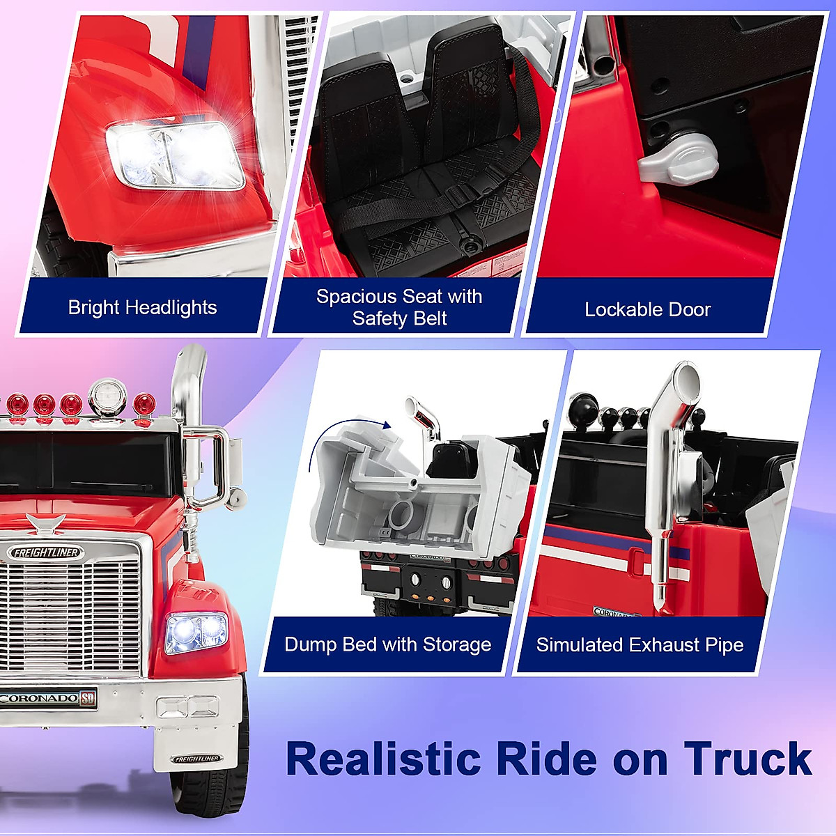 Costzon Electric Car for Kids, 12V Licensed Freightliner Ride on Dump Truck W/Remote Control, Rear Loader, Spring Suspension, Easy-Drag System, MP3 & Music, Gift for Boy Girl, Semi Truck Ride on Car