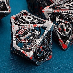ARUOHHA Hollow DND Metal Dice Set Blood D and D Role Playing Games Dice with Gift Box, Dungeons and Dragons D+D Dice 6 Sided Large Polyhedral Dice RPG D&D Dice Set D20 D12 D10 D8 D6 D4