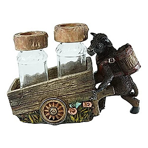 Set Of 1 Black Cattle Cow Pushing Wagon Cart Salt And Pepper Shakers