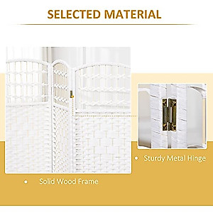 HOMCOM 4 Panel Room Divider, Folding Privacy Screen, 5.6' Room Separator, Wave Fiber Freestanding Partition Wall Divider for Rooms, Home, Office, White