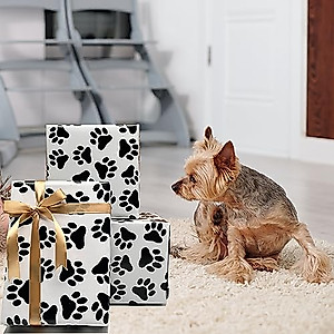 Dtiafu Paw Print Wrapping Paper - 10 Sheets Funny Dog Cat Lovers Birthday Wrapping Paper for Women Men Kids - Black and White Paw Gift Wrap - 20 X 28 Inch Per Sheet
