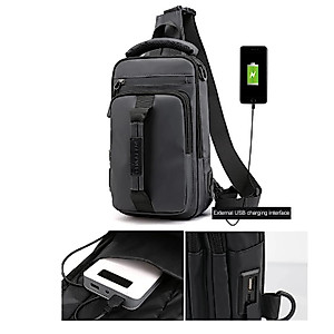 CHARGELLA Sling Bag for Men & Women Waterproof Shoulder Daypack Crossbody Backpack for Travel Hiking with USB Charging Port (Gray)