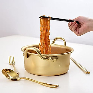 Alunsito Ramen Noodles Pot, Korean Noodle Ramen Pot, Aluminum Pot, Yellow Aluminum Stockpot, Instant Noodles Pot (20cm / 7.87in Pot)