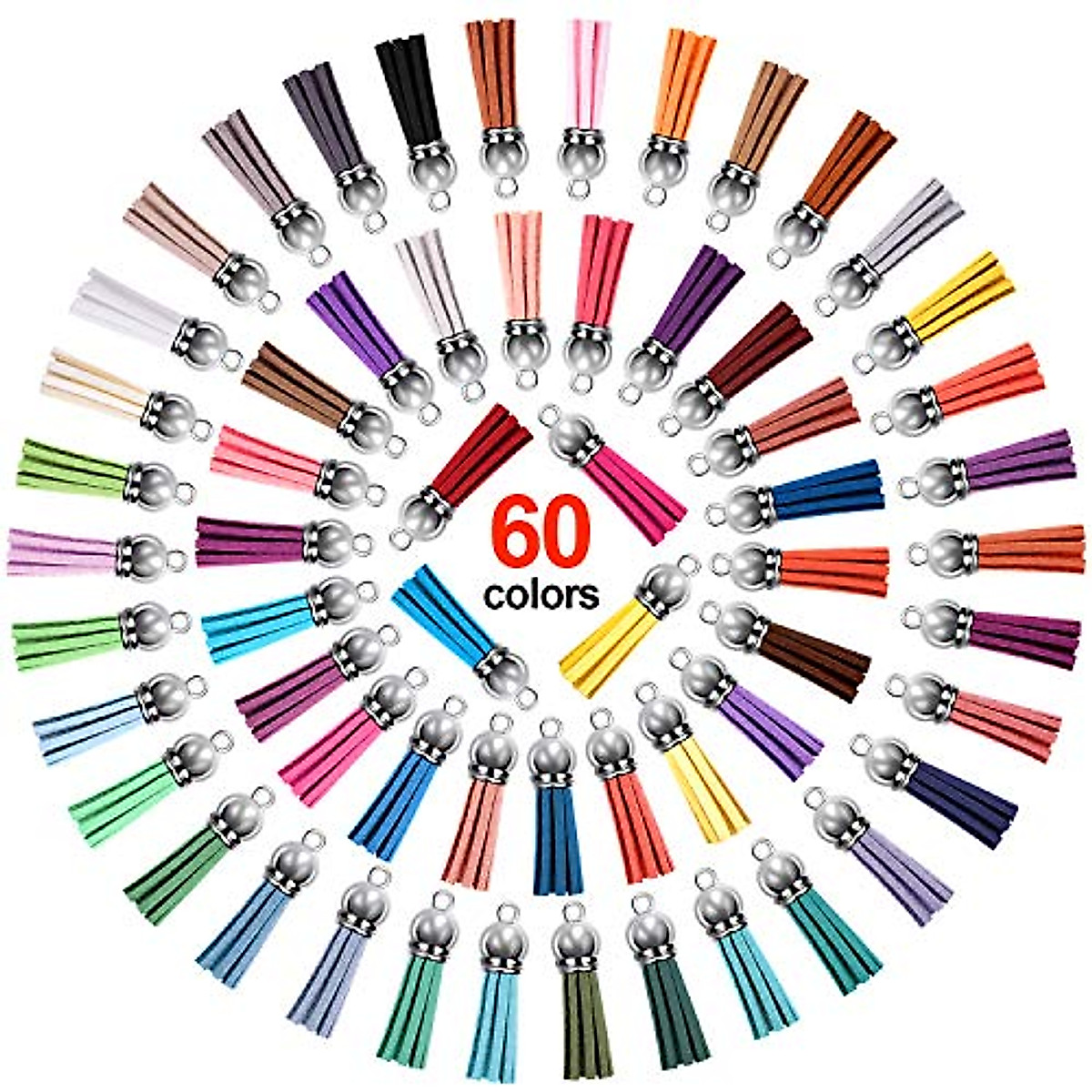 Duufin 300 Pieces Keychain Tassels Bulk Leather Tassels Pendant Colorful Keychain Tassel for DIY Craft Supplies, 60 Colors