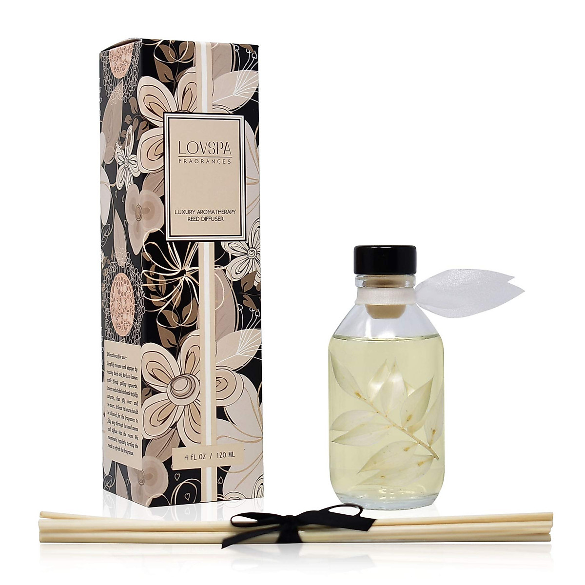 LOVSPA Coconut & Eucalyptus Reed Diffuser Oil Set - Scented Stick Room Freshener - Creamy Coconut, Eucalyptus, Mint, Tonka, Vanilla Sugar - Made in The USA