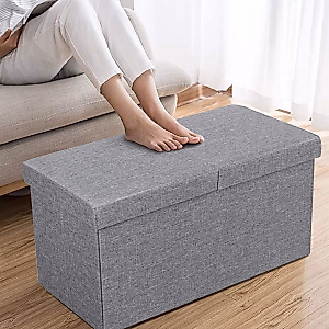 Giantex Folding Storage Ottoman 30 Inches W/Lift Top, 80L Large Storage Space and Padded Seat Bed End Bench Storage Chest for Living Room Bedroom Hallway Entryway Fabric Shoe Bench Footrest (Sliver)