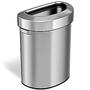 iTouchless 18 Gallon Semi-Round Stainless Steel Open Top Trash Can and Recycle Bin, 68 Liter, Slim and Space-Saving Design for Home, Office, Kitchen, Restaurant, Restroom, Large Capacity
