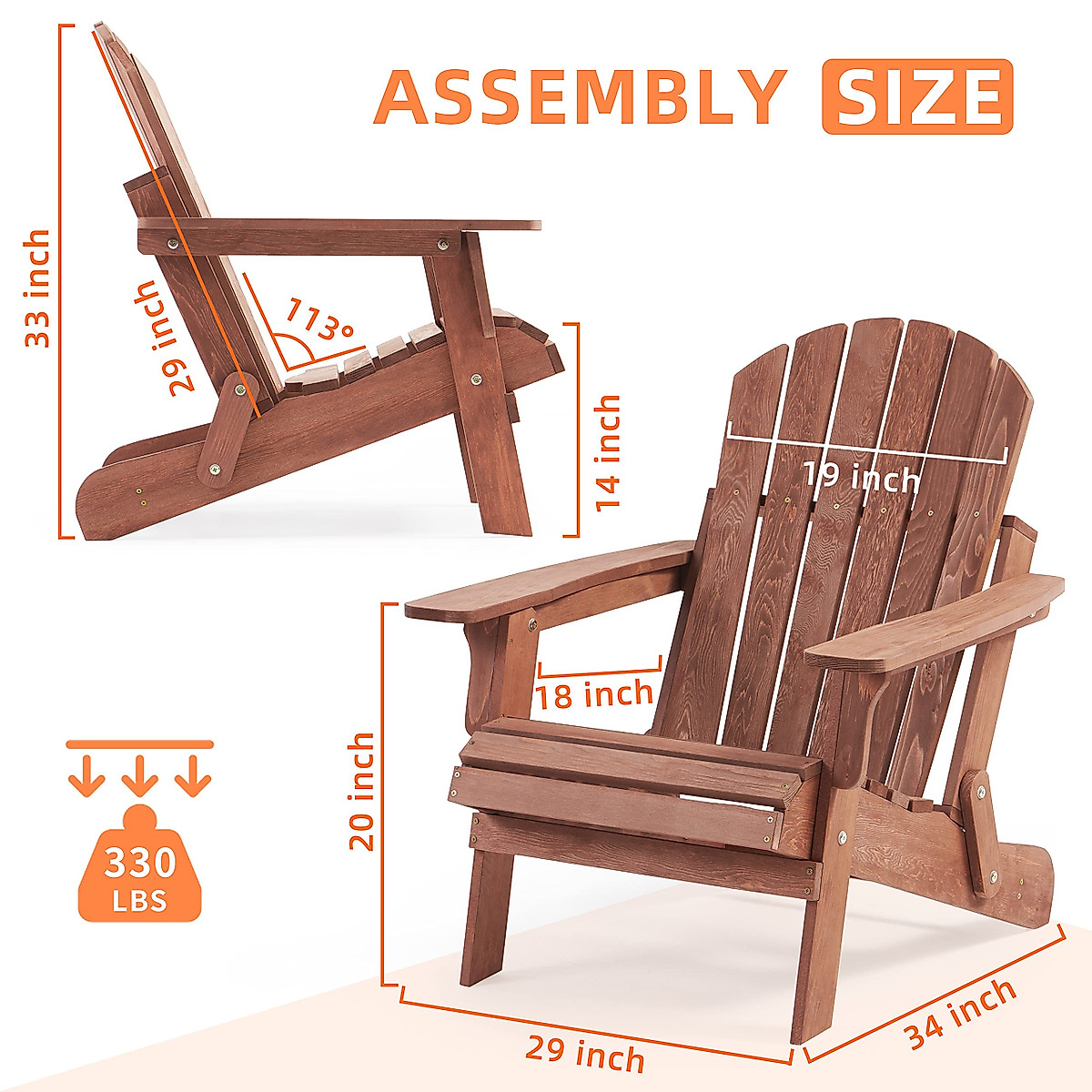Oversize Wooden Folding Adirondack Chair, Half Pre-Assembled Wood Lounge Chair for Outdoor Patio Garden Lawn Backyard Deck Pool Beach Firepit