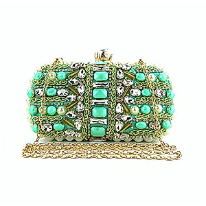 YLLWH Diamond Clutch Bags for Women Pearl Beading Handbag Bling Green Rhinestone Women's Evening Bags Wedding