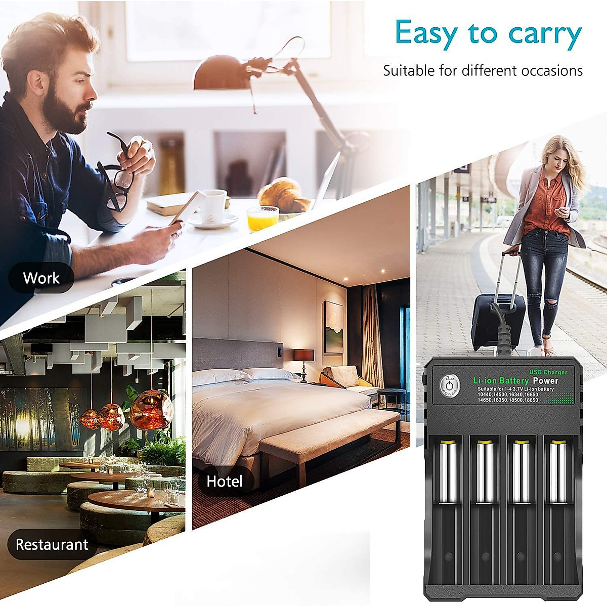 18650 Battery Charger 4 Bay, 18650 Charger 2A Quick Charger for 3.7V Rechargeable Batteries 18650 17670 16340 14500 10440 Battery (Not Included Batteries)