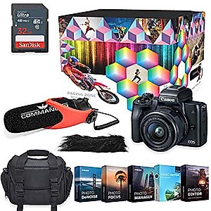 Canon EOS M50 Mirrorless Digital Camera Professional Photo & Video Editing Software Vlogging Kit with 15-45mm Lens (White) (Renewed)