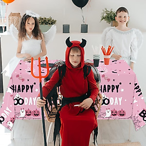 3 Pack Halloween Tablecloths Pink Halloween Party Decorations Pumpkin Ghost Happy Boo Day Halloween Table cover Rectangular Plastic Table Cover for Indoor Outdoor Halloween Party Home Decorations